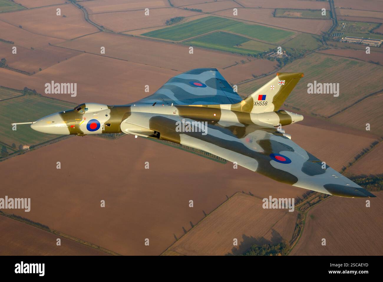 Avro Vulcan in flight during an air-to-air photo shoot. The Vulcan is a ...