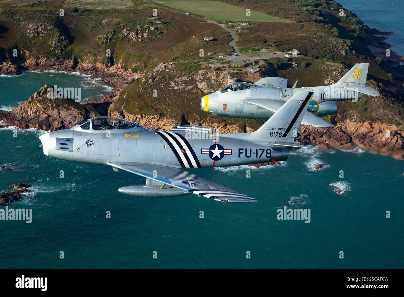 F-86 Sabre and Saab Tunnan in tight formation during an air-to-air ...