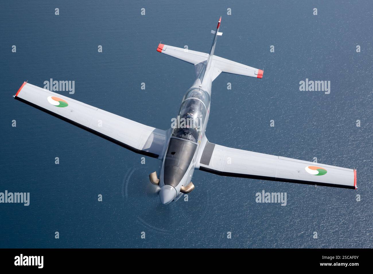 An Irish Air Corps Pilatus PC-9 turboprop trainer aircraft flying ...