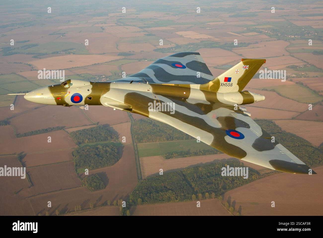 Avro Vulcan in flight during an air-to-air photo shoot. The Vulcan is a ...