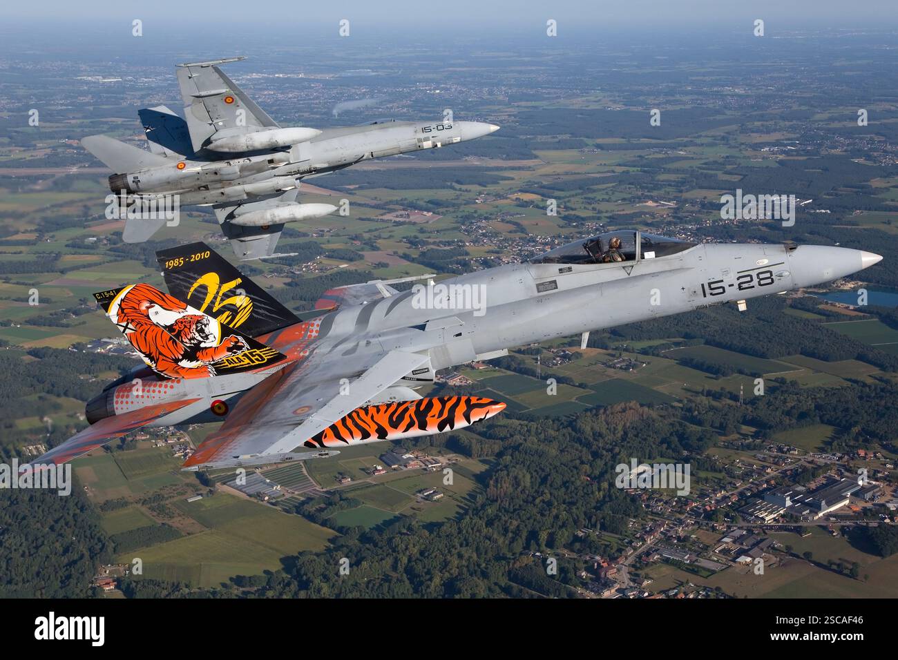 The F-18 Tiger of the Spanish Air Force, equipped with twin GE F404 ...