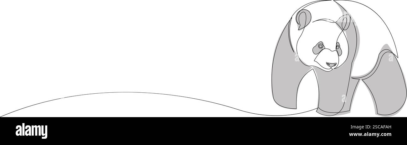 Continuous line drawing of panda bear. Panda animal in one line art ...