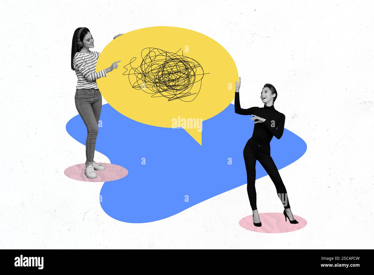 Sketch image trend artwork photo collage of two young woman stand ...