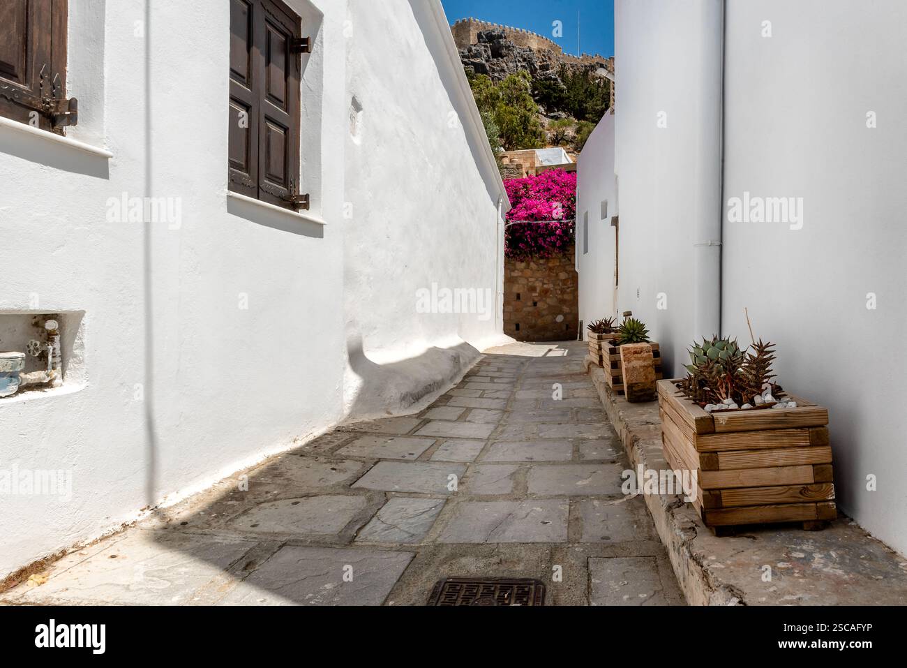 Beautiful medieval architecture of Lindos town in Rhodes, Greece Stock ...
