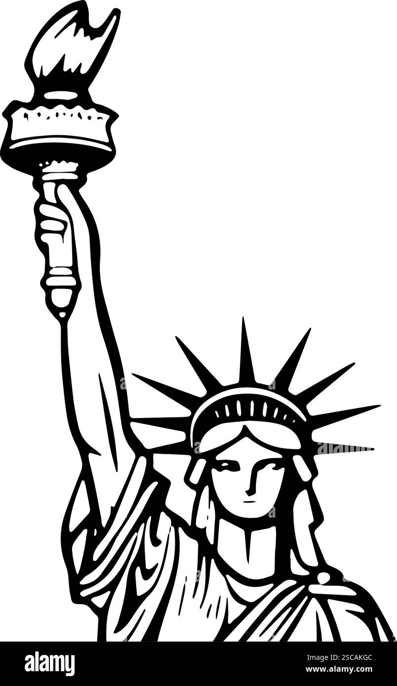 Statue of Liberty Black and White Linear Vector Illustration in Classic ...