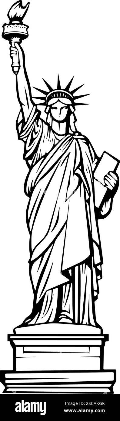 Statue of Liberty Black and White Linear Vector Illustration in Classic ...