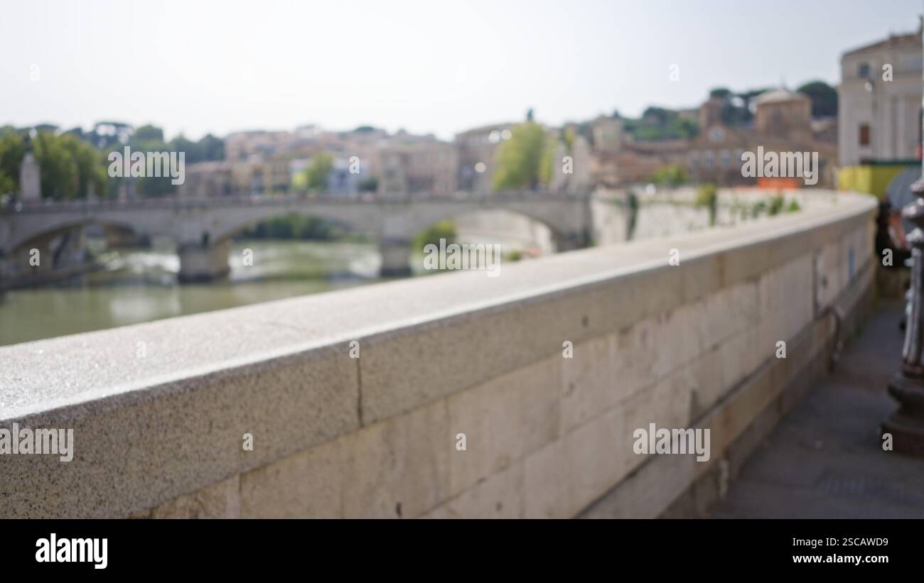 Blurred view of an old street in rome with defocused buildings and ...
