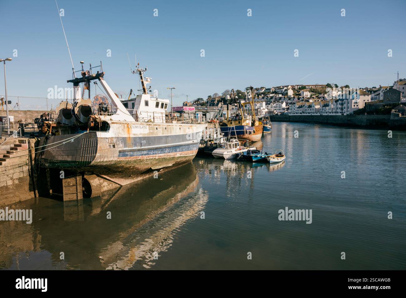 Fishing boats in the Brixham harbour, Devon UK Stock Photo - Alamy