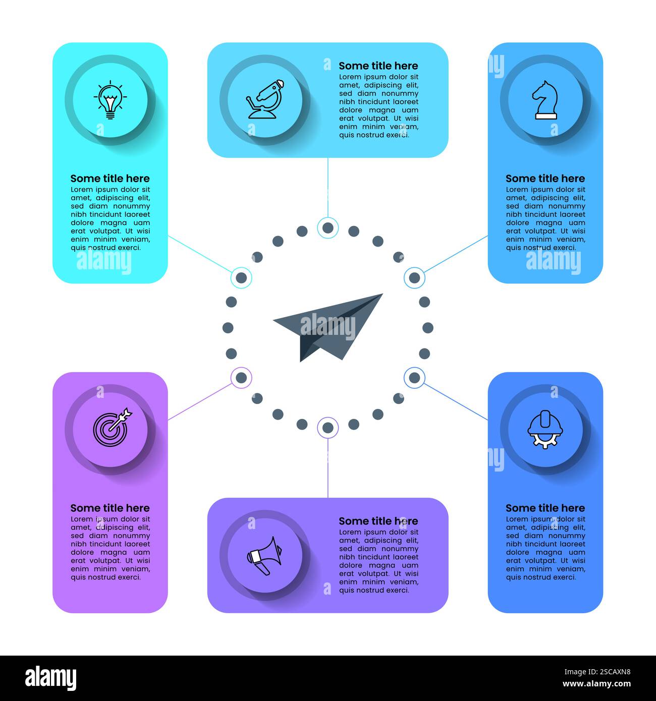 Infographic template with icons and 6 options or steps. Paper plane ...