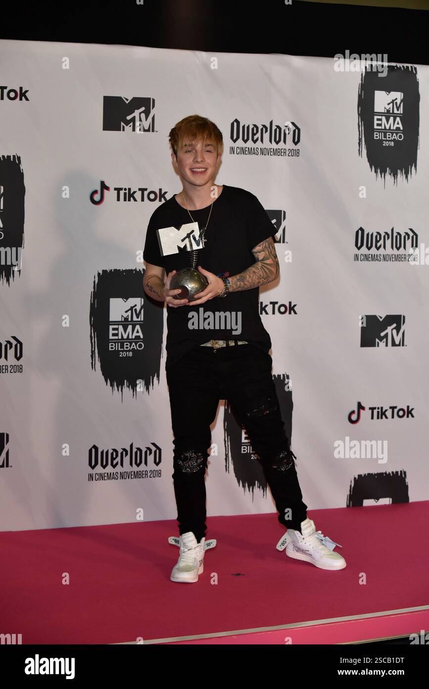 Best German Act winner Mike Singer poses in the press room of the 2018 ...