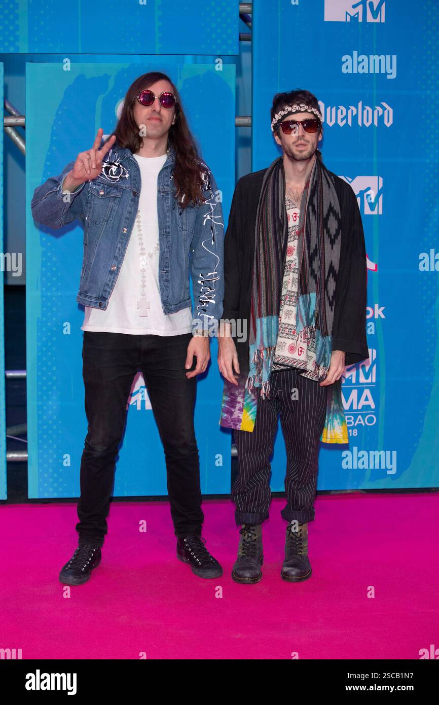 Sebastian Pringle (l) and Gilbert Vierich of 'Crystal Fighters' attend ...