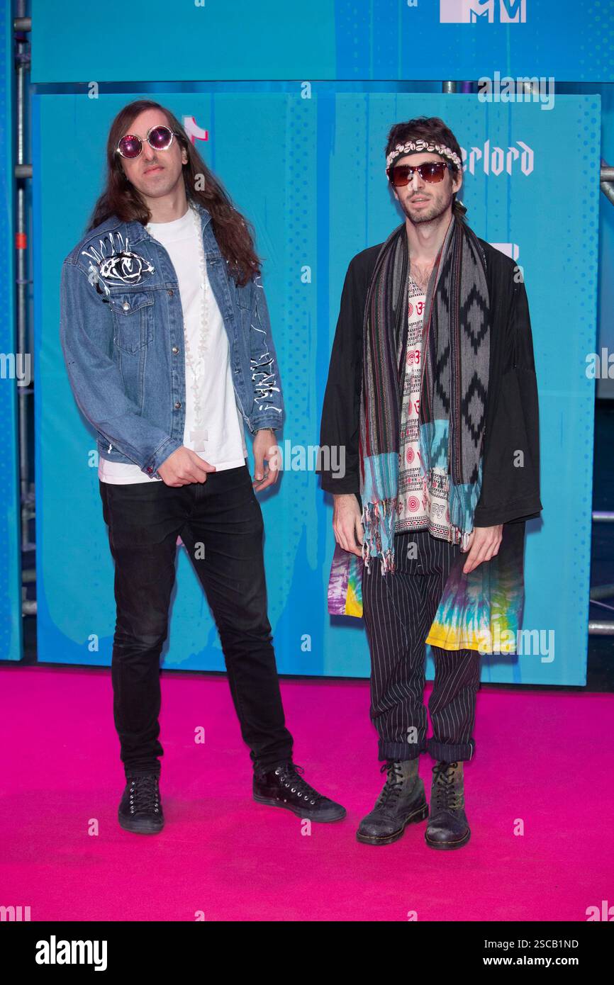Sebastian Pringle (l) and Gilbert Vierich of 'Crystal Fighters' attend ...