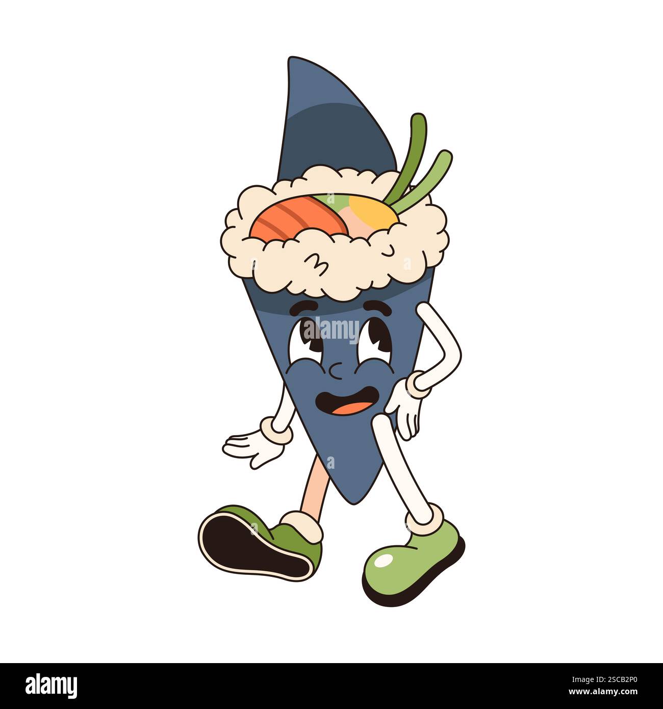 Temaki sushi character or vector rice roll in hard seaweed. Comic book ...