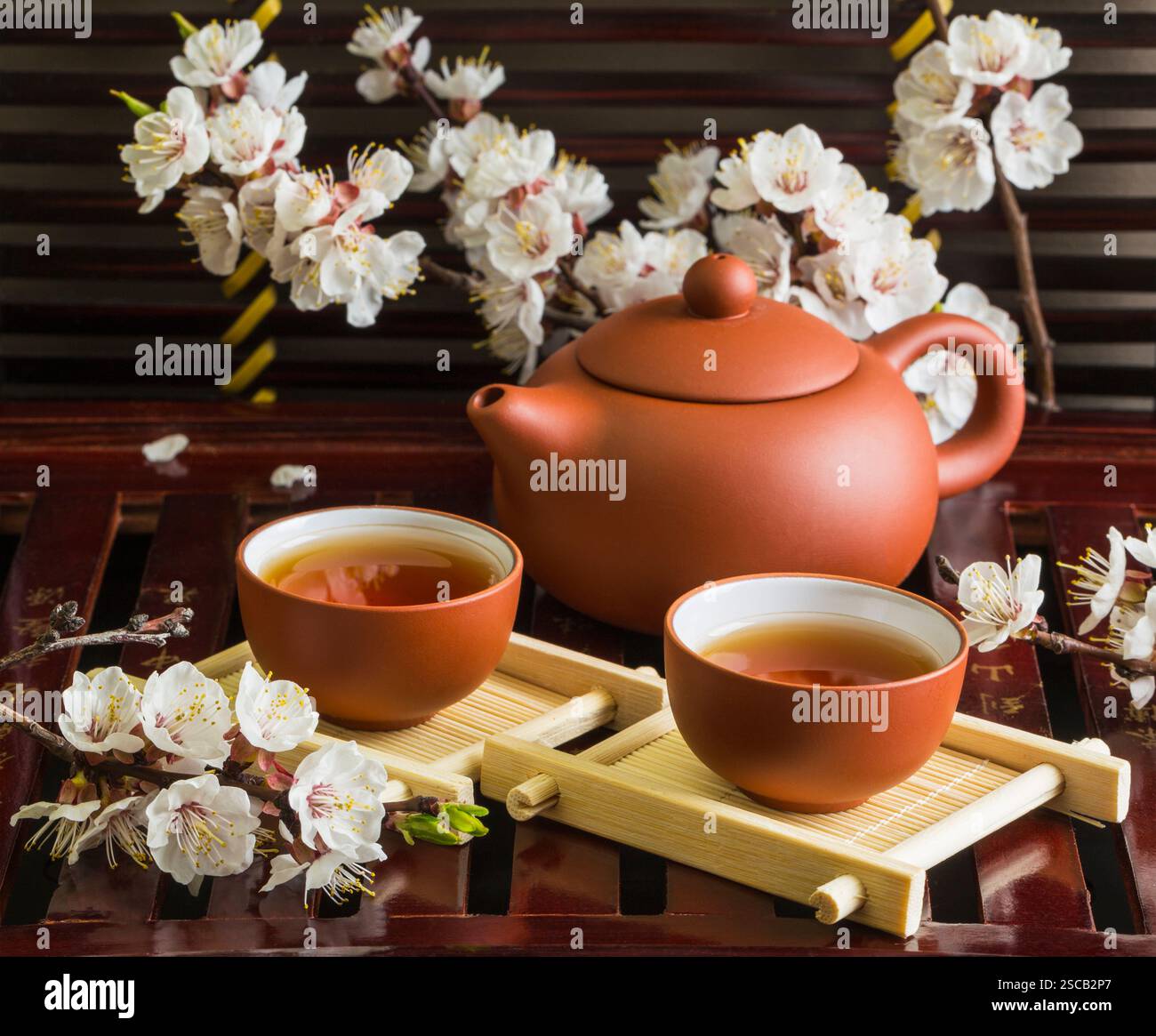 Ancient Chinese tea set with spring flowers Stock Photo - Alamy