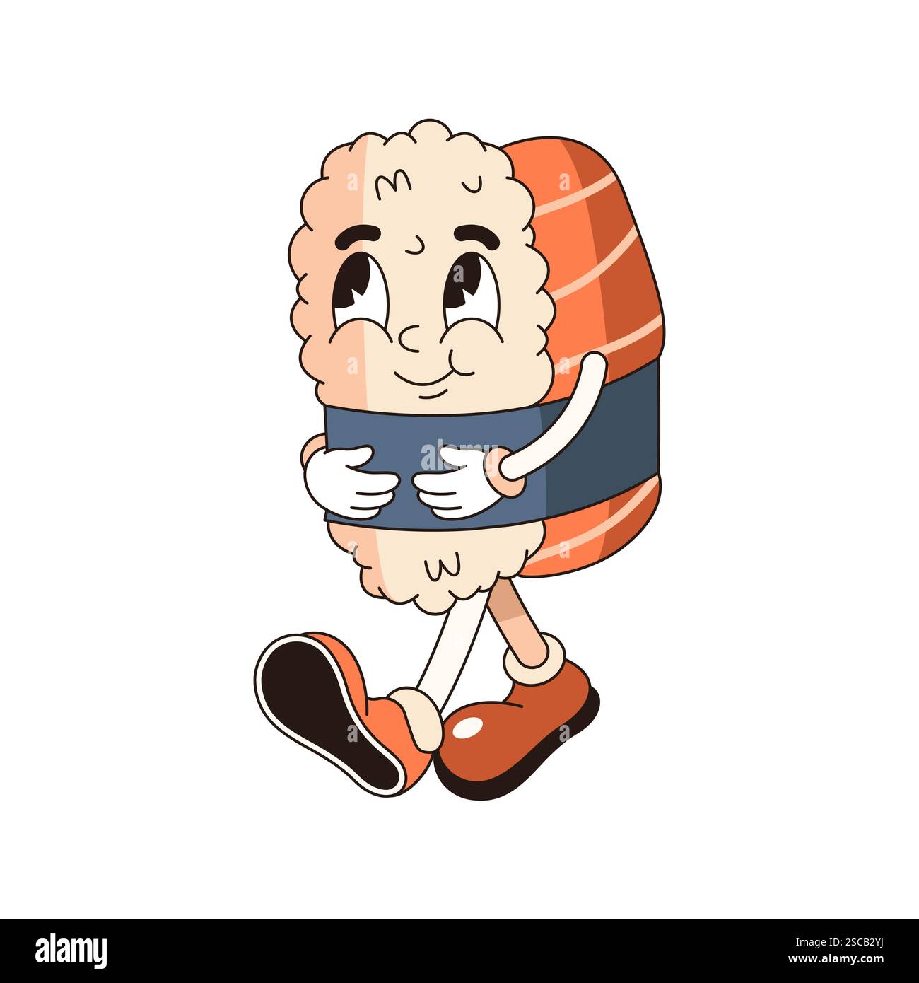 Vector comic book saki or sake sushi. Smiling fish roll food with ...