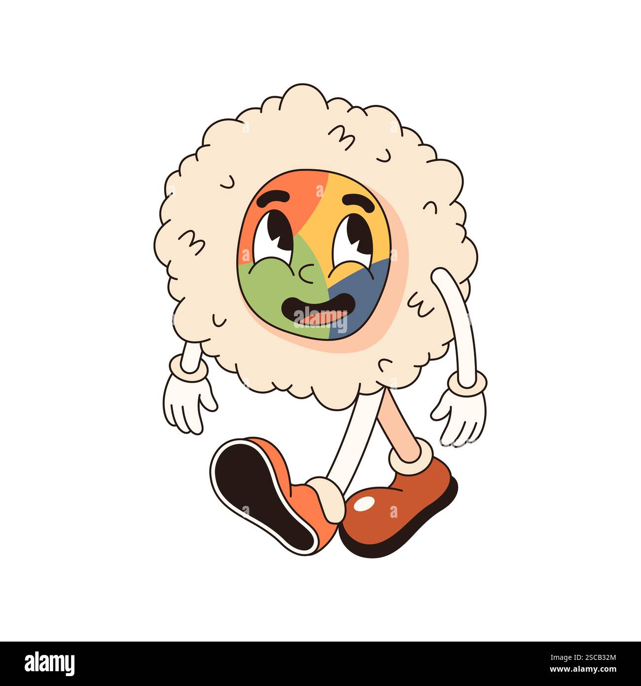 Pop art vector uramaki sushi. Character face with rolled rice and ...