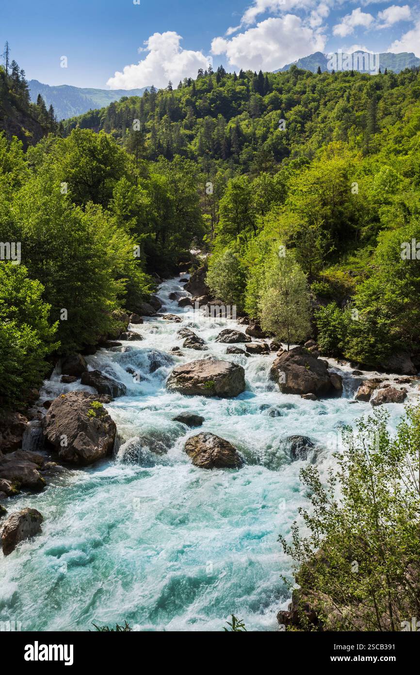 Landscape in Abkhazia with the Caucasian ridge and river Stock Photo ...