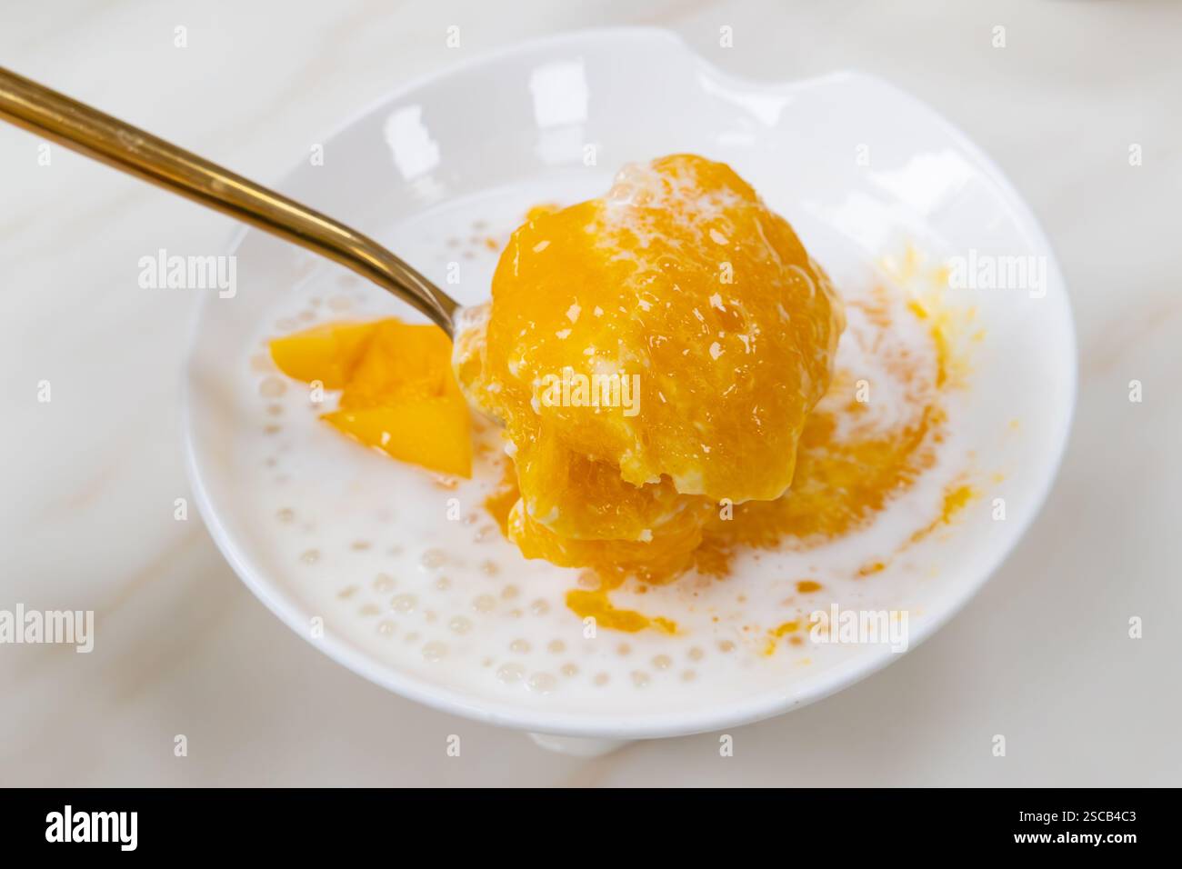 top view mango pomelo sago with ice cream Stock Photo - Alamy