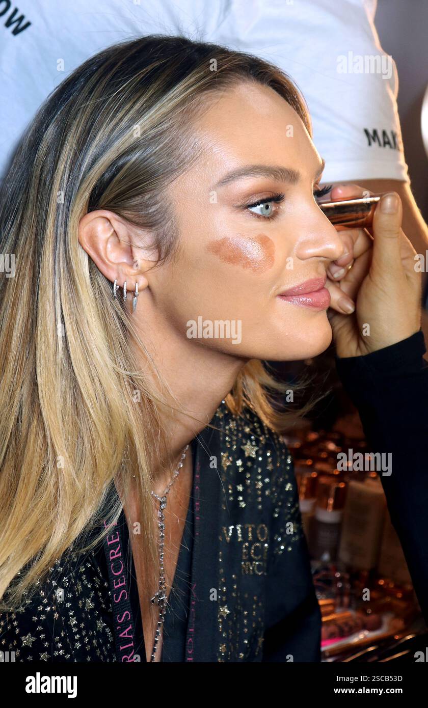 Candice Swanepoel has her hair and make-up done prior to the Victoria's ...