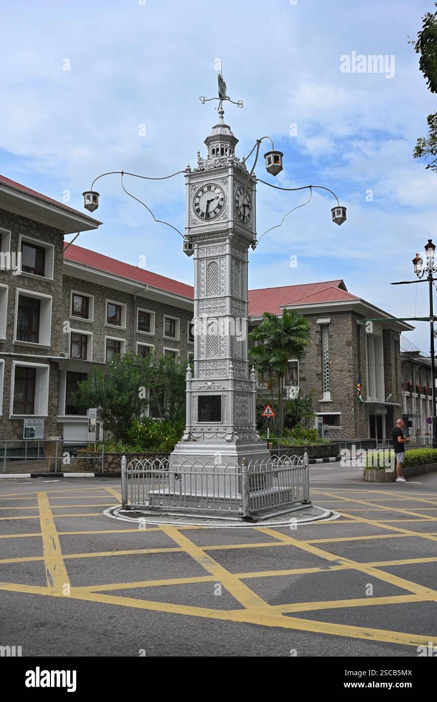 VICTORIA, SEYCHELLES - DECEMBER 03, 2024: Clock tower in the central ...