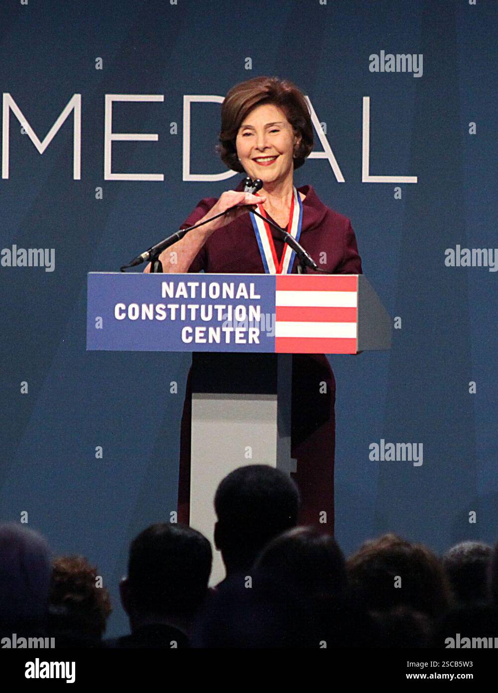 Laura Bush speaks at the 2018 Liberty Medal Award Ceremony honouring ...