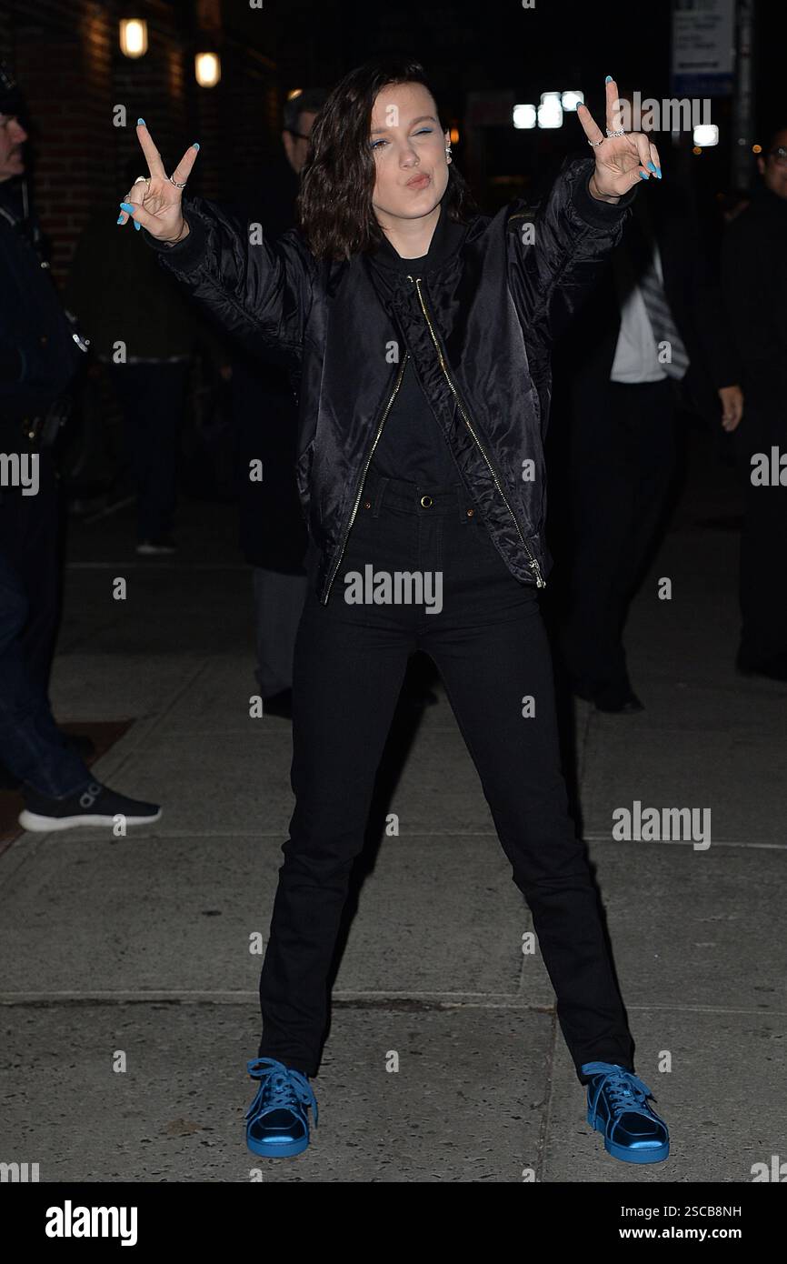 Millie Bobby Brown arriving to tape an appearance on 'The Late Show ...