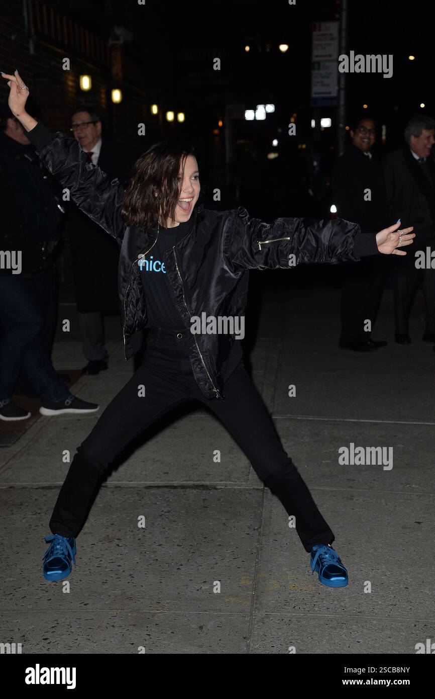 Millie Bobby Brown arriving to tape an appearance on 'The Late Show ...