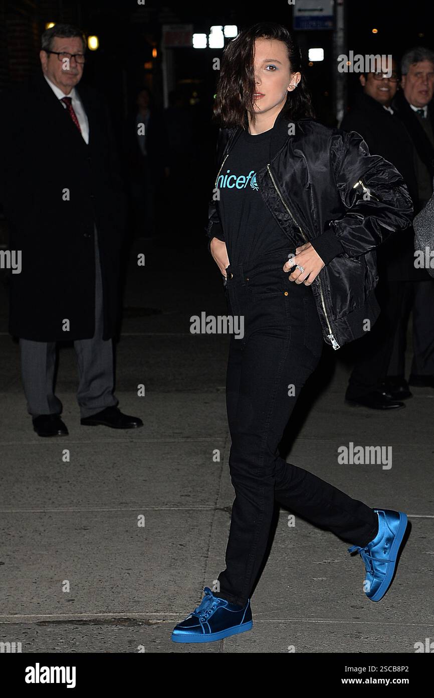 Millie Bobby Brown arriving to tape an appearance on 'The Late Show ...