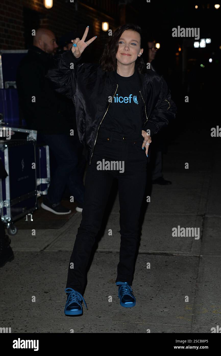 Millie Bobby Brown arriving to tape an appearance on 'The Late Show ...