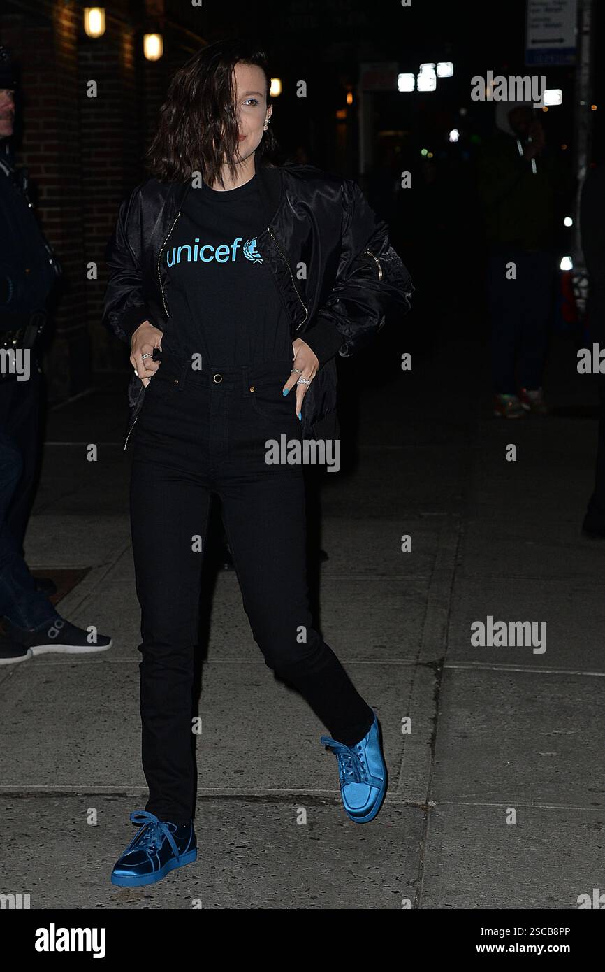 Millie Bobby Brown arriving to tape an appearance on 'The Late Show ...