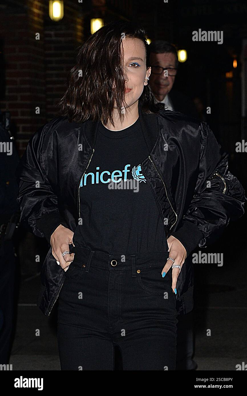 Millie Bobby Brown arriving to tape an appearance on 'The Late Show ...