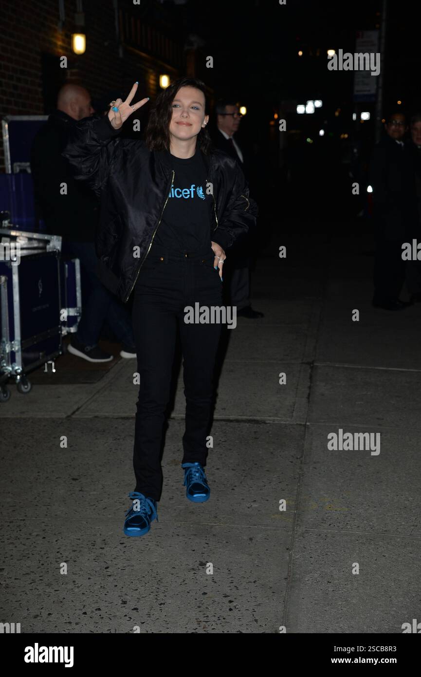 Millie Bobby Brown arriving to tape an appearance on 'The Late Show ...