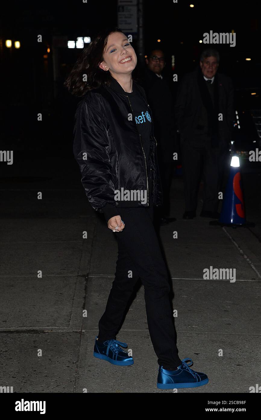 Millie Bobby Brown arriving to tape an appearance on 'The Late Show ...