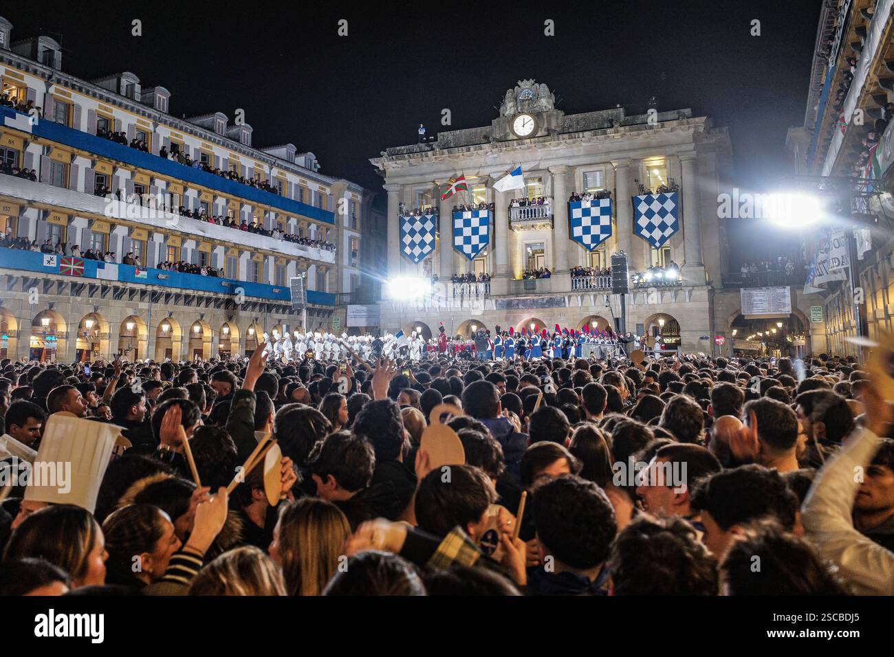 San Sebastian, Spain - 19 Jan 2025: Crowds in the Plaza Constitucion ...