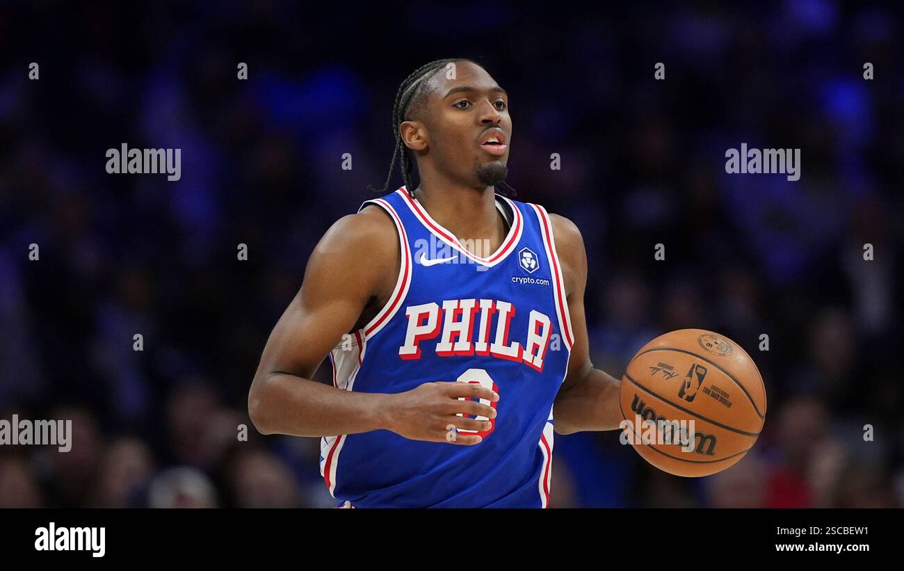 Philadelphia 76ers' Tyrese Maxey plays during an NBA basketball game ...