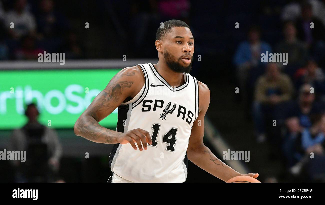 San Antonio Spurs guard Blake Wesley (14) handles the ball in the first ...