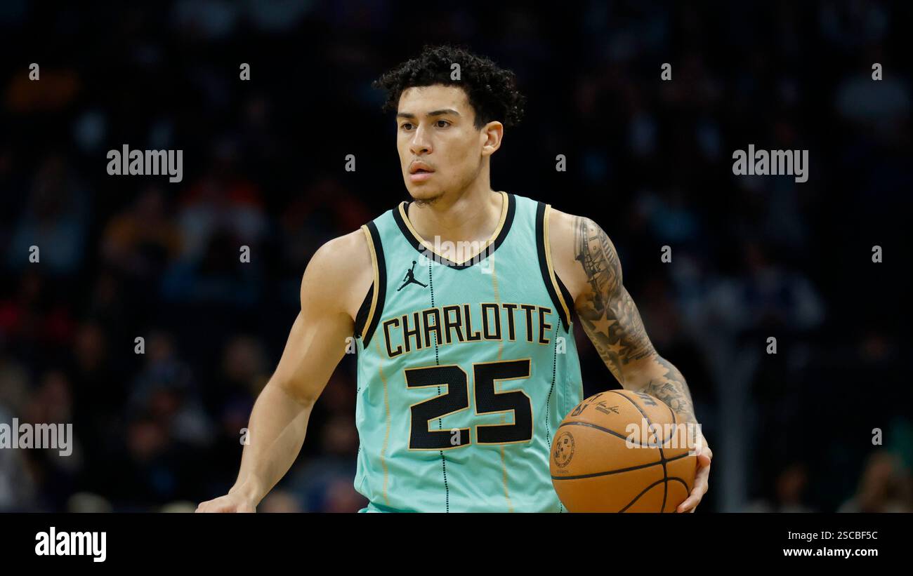 Charlotte Hornets guard KJ Simpson brings the ball upcourt during the ...