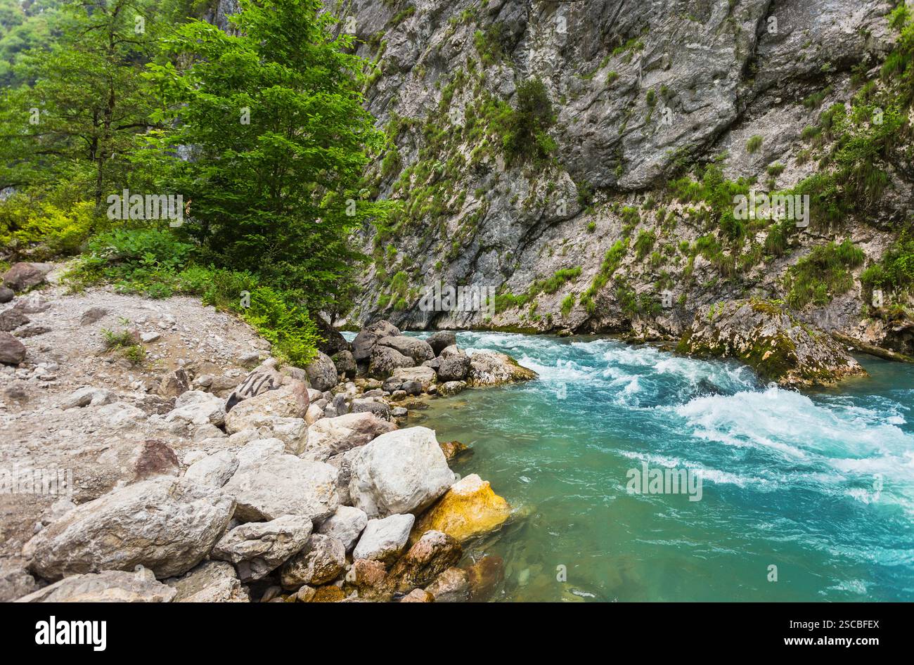 Landscape in Abkhazia with the Caucasian ridge and river Stock Photo ...
