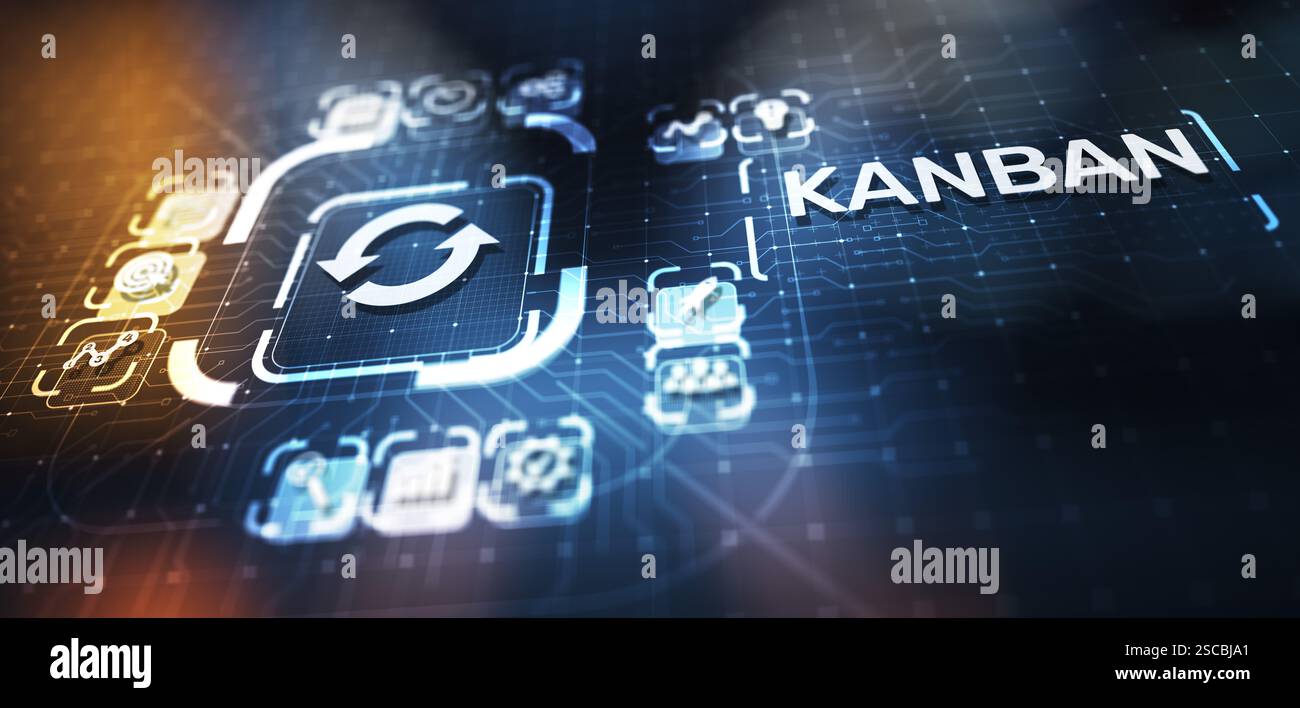 Kanban work flow process management system concept on virtual screen ...