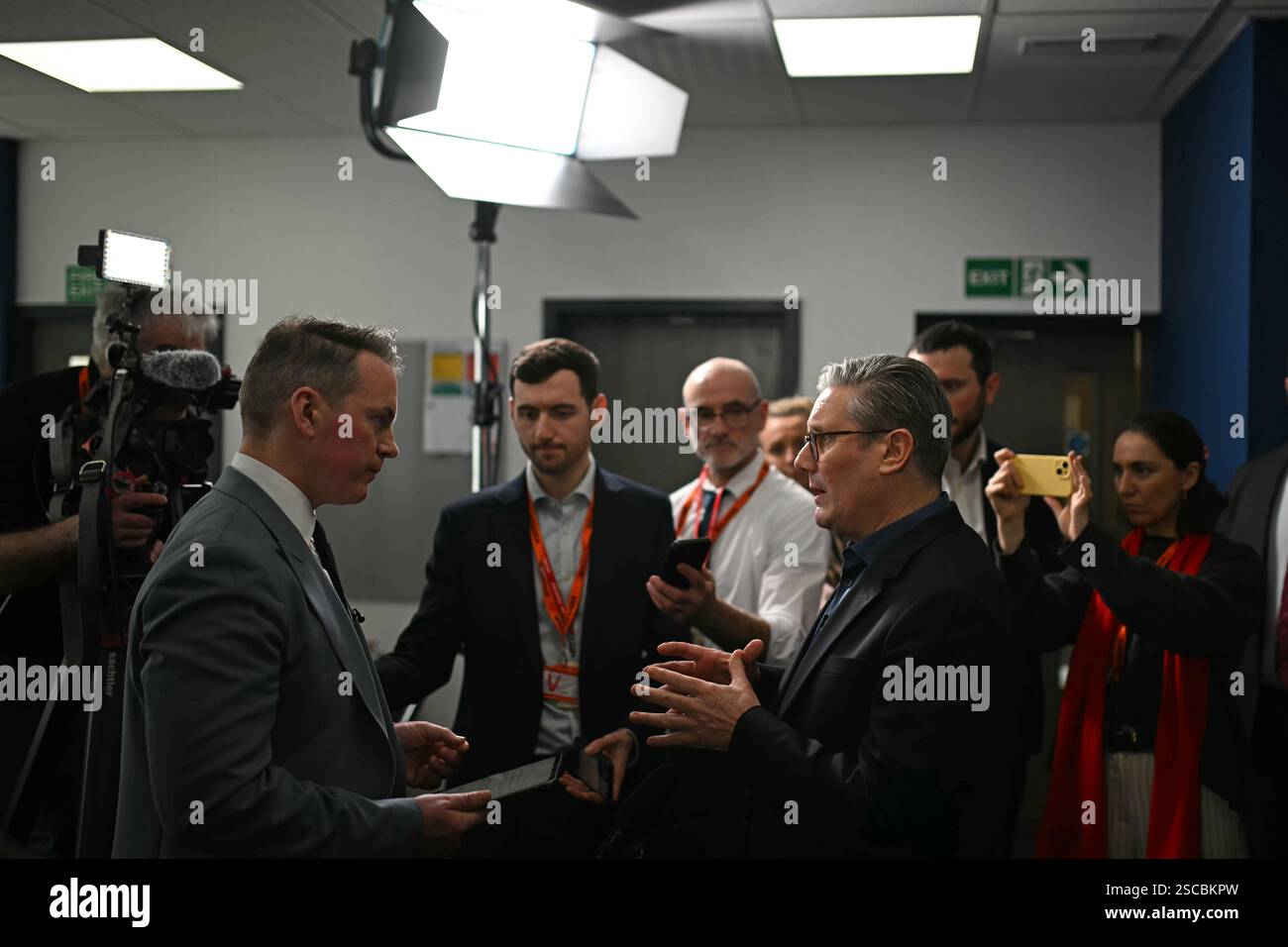 Prime Minister Sir Keir Starmer speaks to the media during a visit to ...