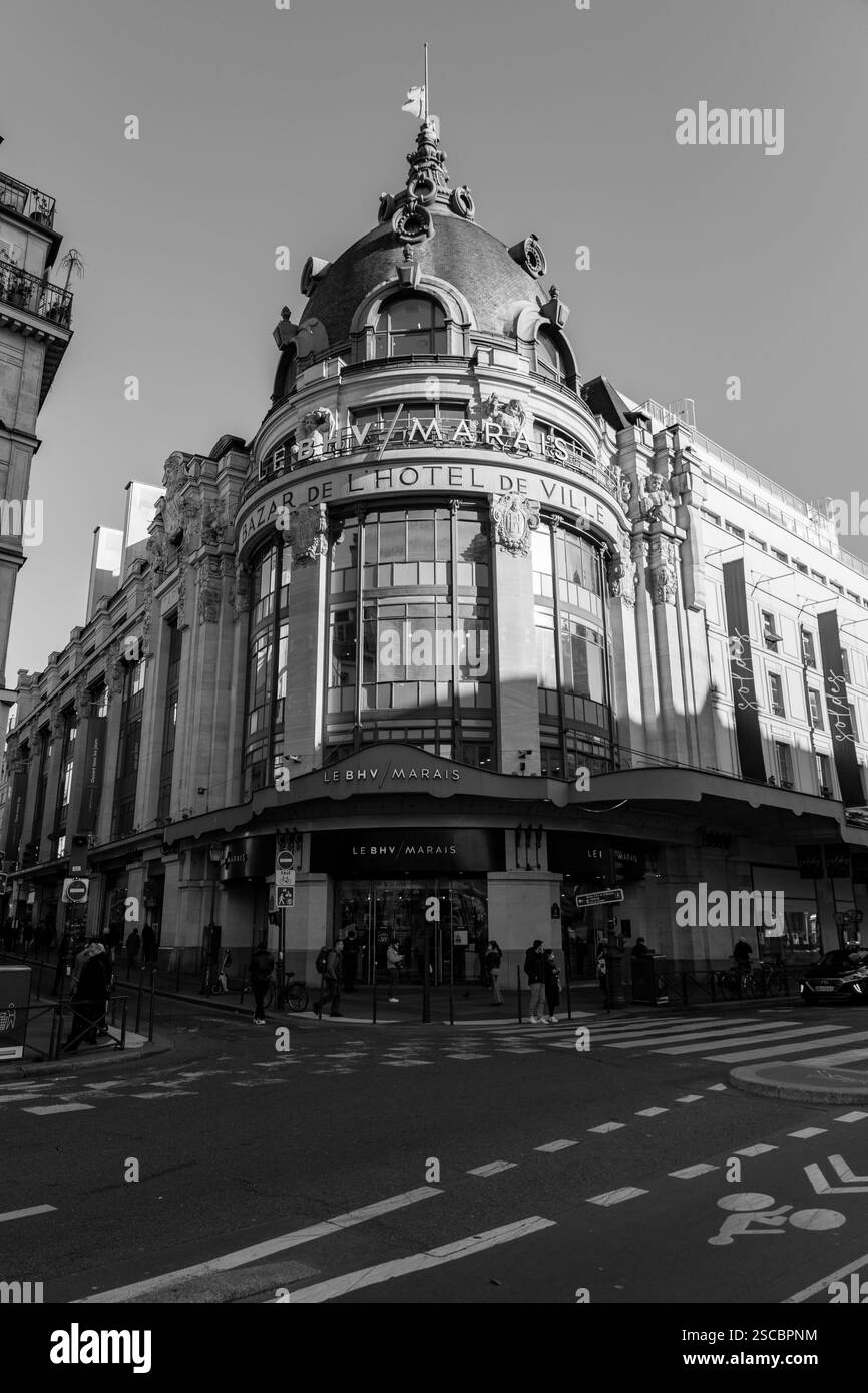 Paris, France - January 24, 2022: General street view from Paris, the ...