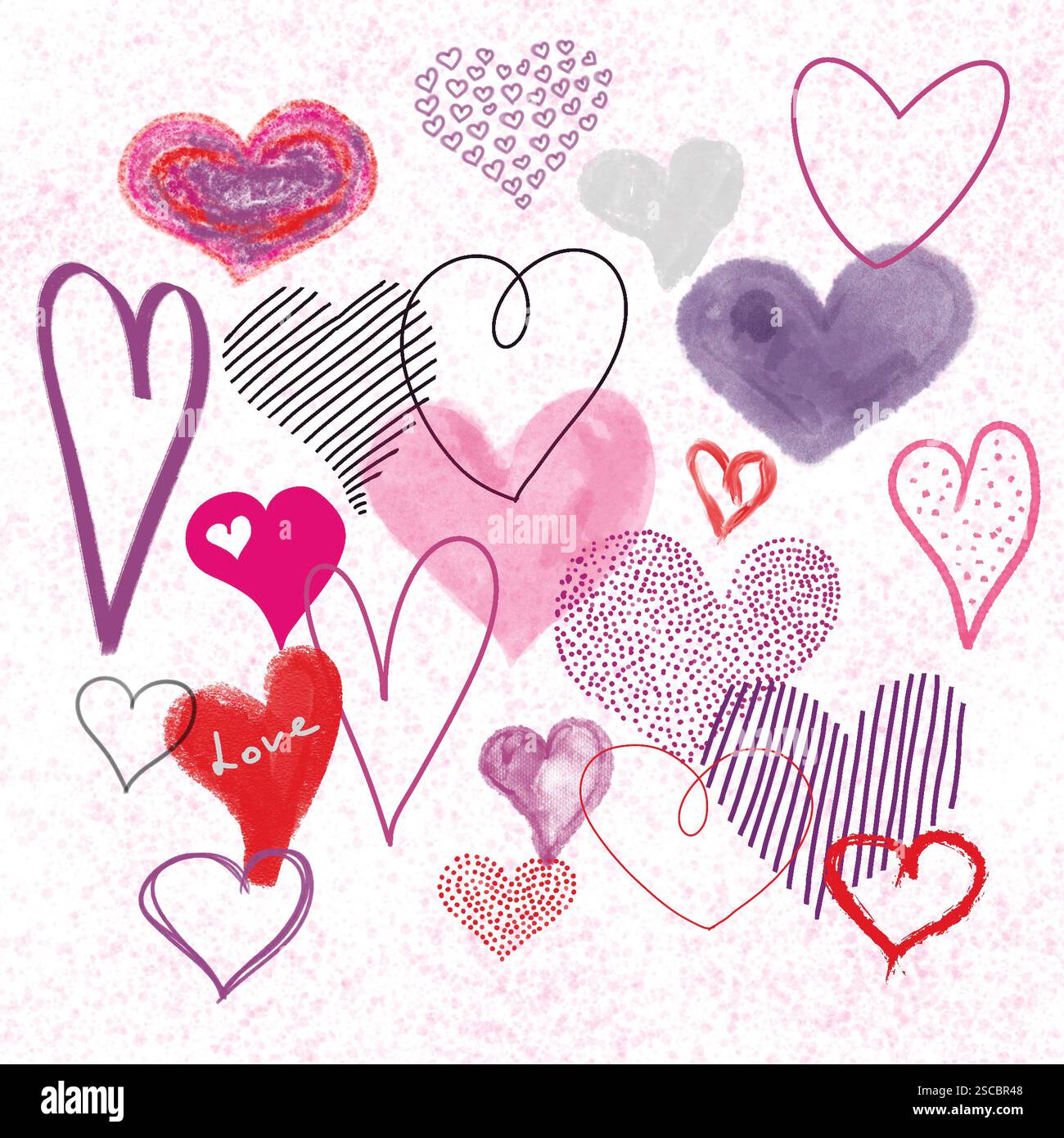 Set of red hearts in different pose. Collection of heart illustration ...