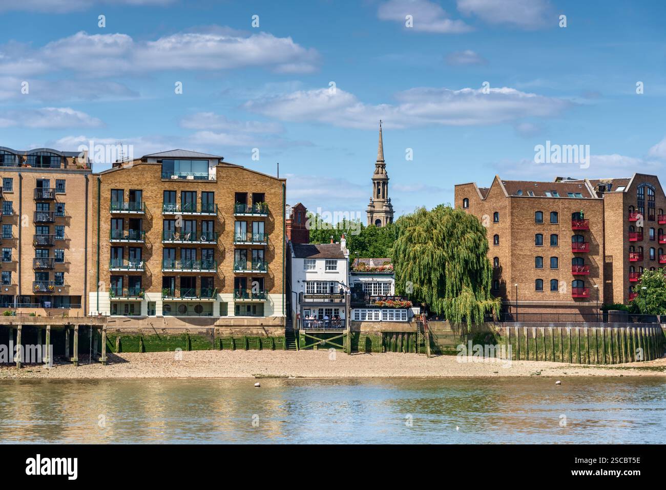 Traditional historic pub on River Thames, Wapping, London, UK Stock ...