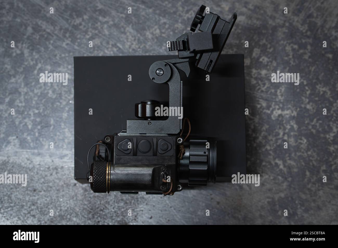 Thermal imaging military monocular with mount on tactical helmet, close ...