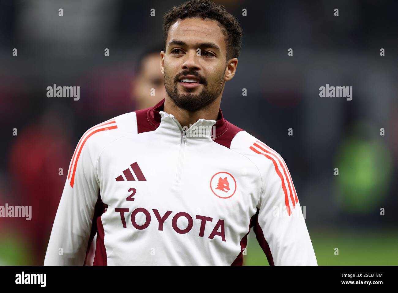 Devyne Rensch of As Roma during warm up before the Coppa Italia quarter ...