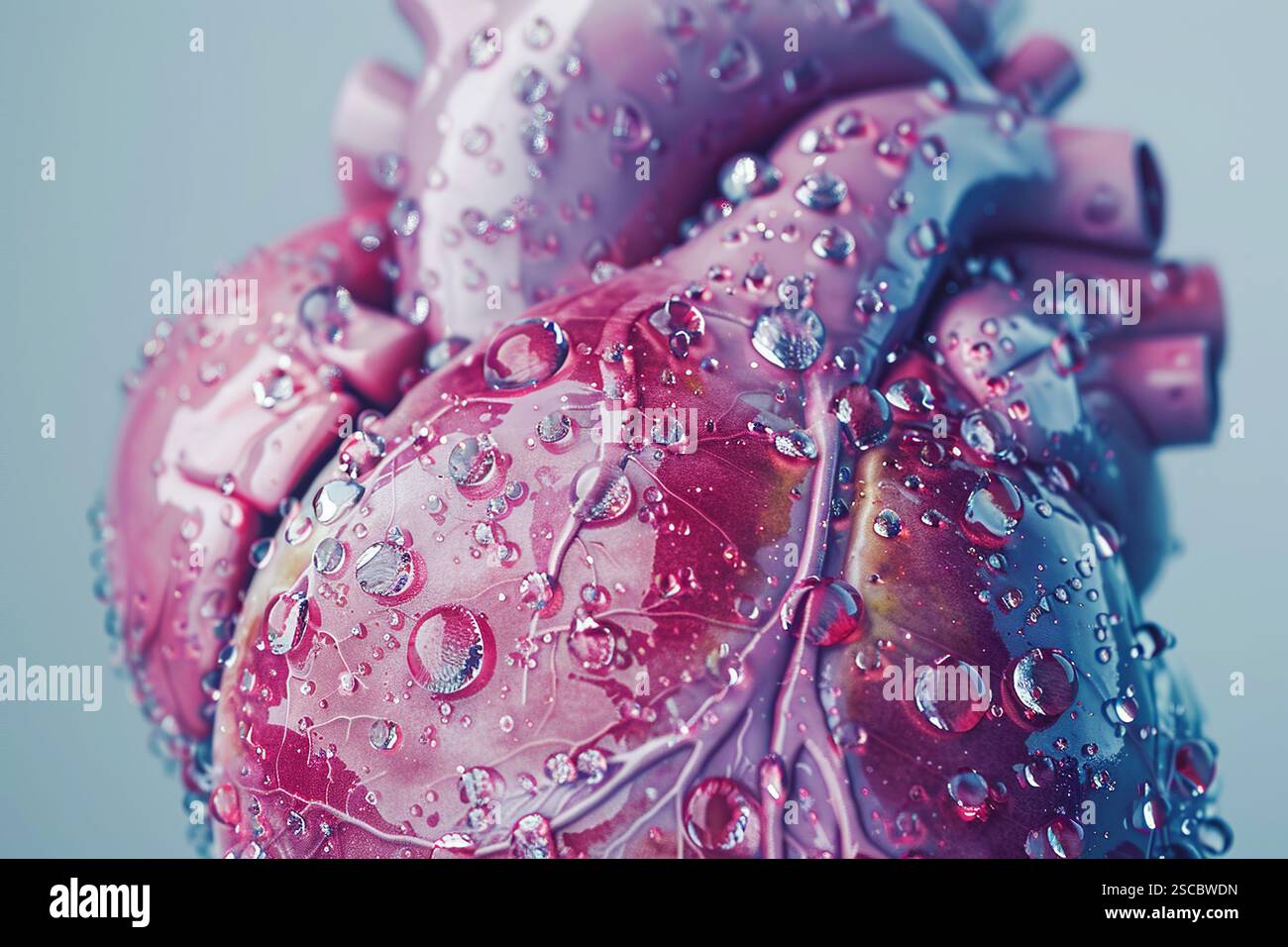 A heart is shown in a watery environment, with droplets of water ...