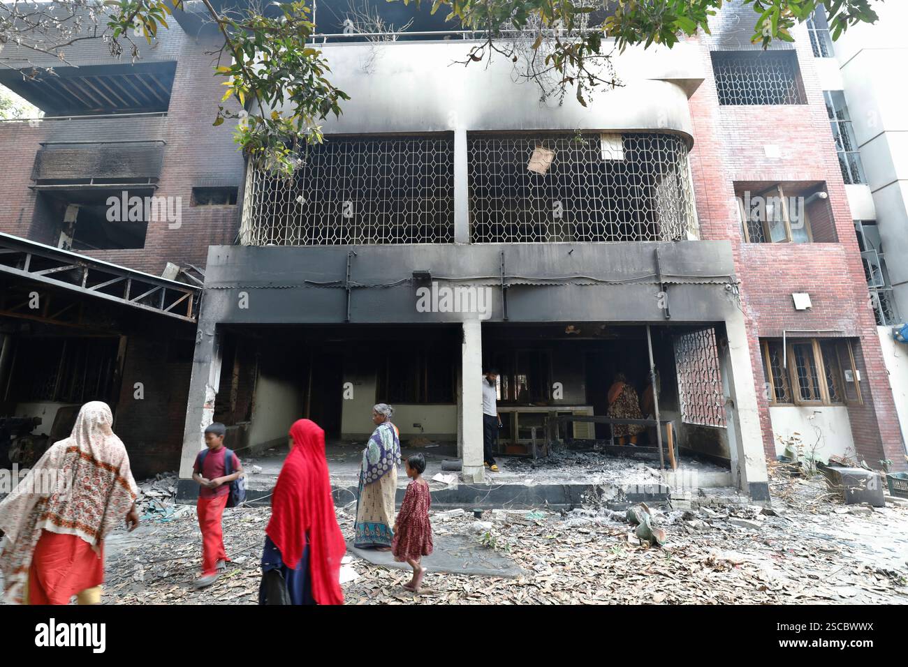 Dhaka, Bangladesh - February 06, 2025: Mobs set fire to former Prime Minister Sheikh Hasina's ...