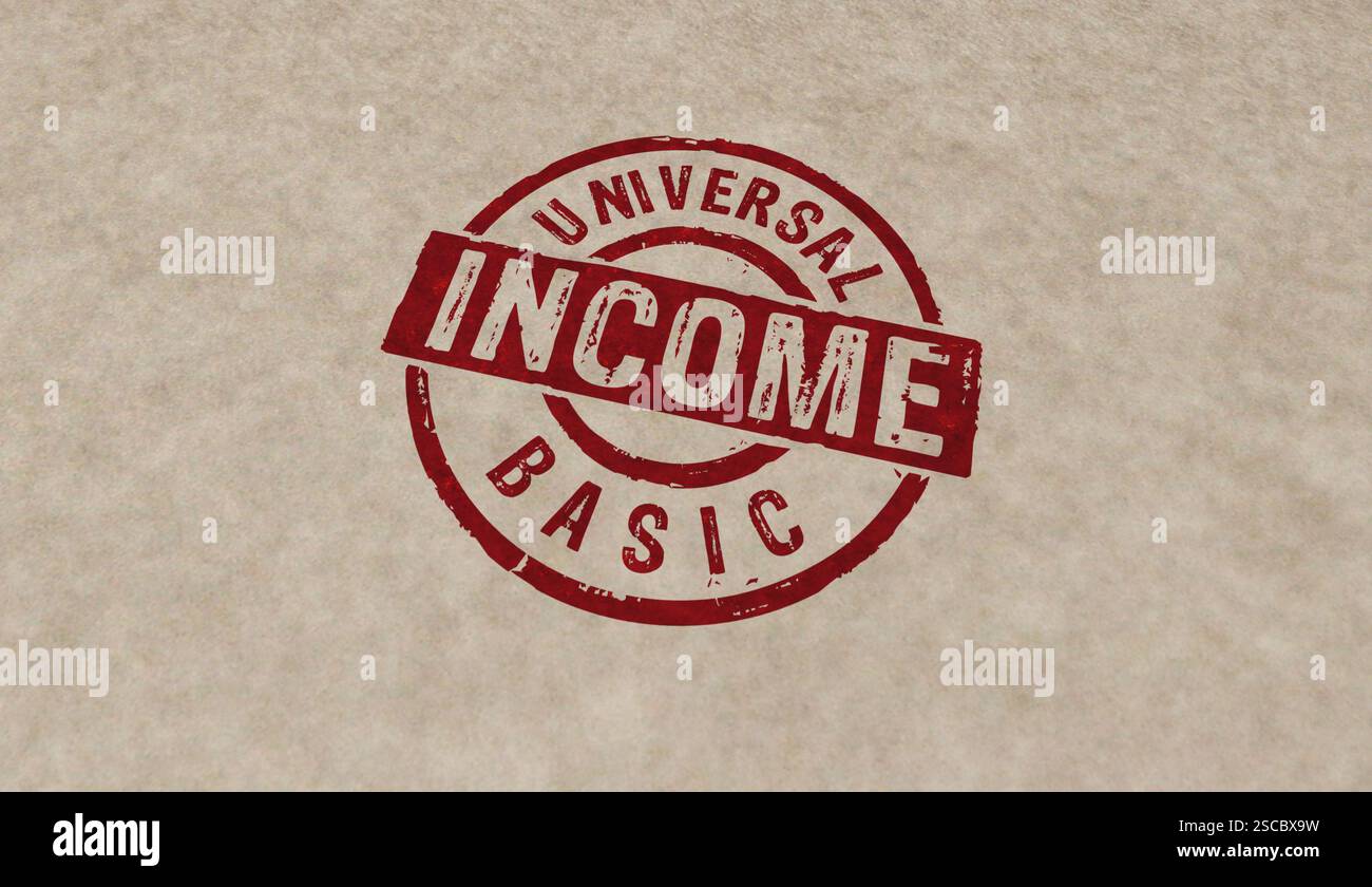 Universal Basic Income stamp icons in few color versions. Periodic ...
