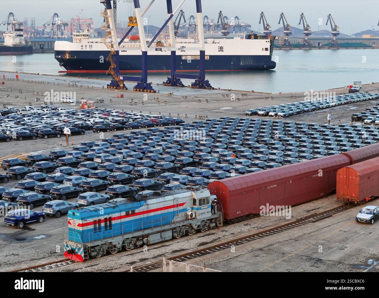 YANTAI, CHINA - FEBRUARY 6, 2025 - A transit train of commercial ...
