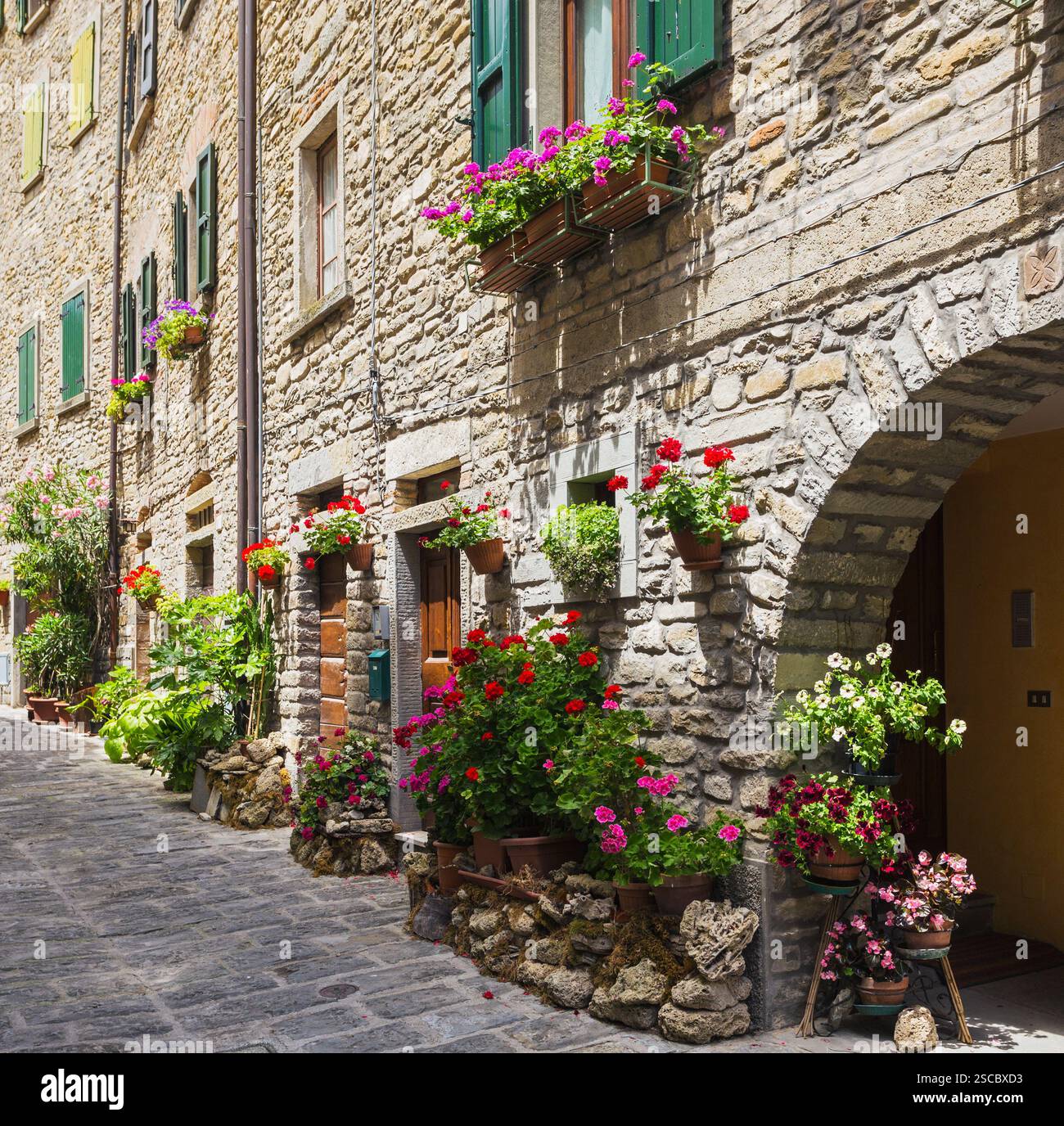 typical Italian street in a small provincial town of Tuscan, Italy ...